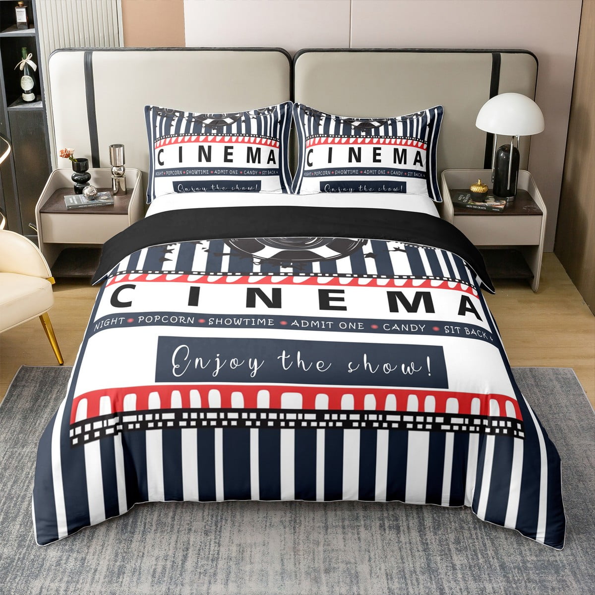 Cinema 100% Cotton Duvet Cover Queen Size, Vintage Movie Film Bedroom ...