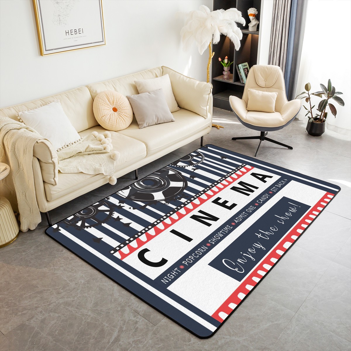 Cinema Area Rug 5x7, Vintage Movie Film Non Shedding Rectangular Carpet ...