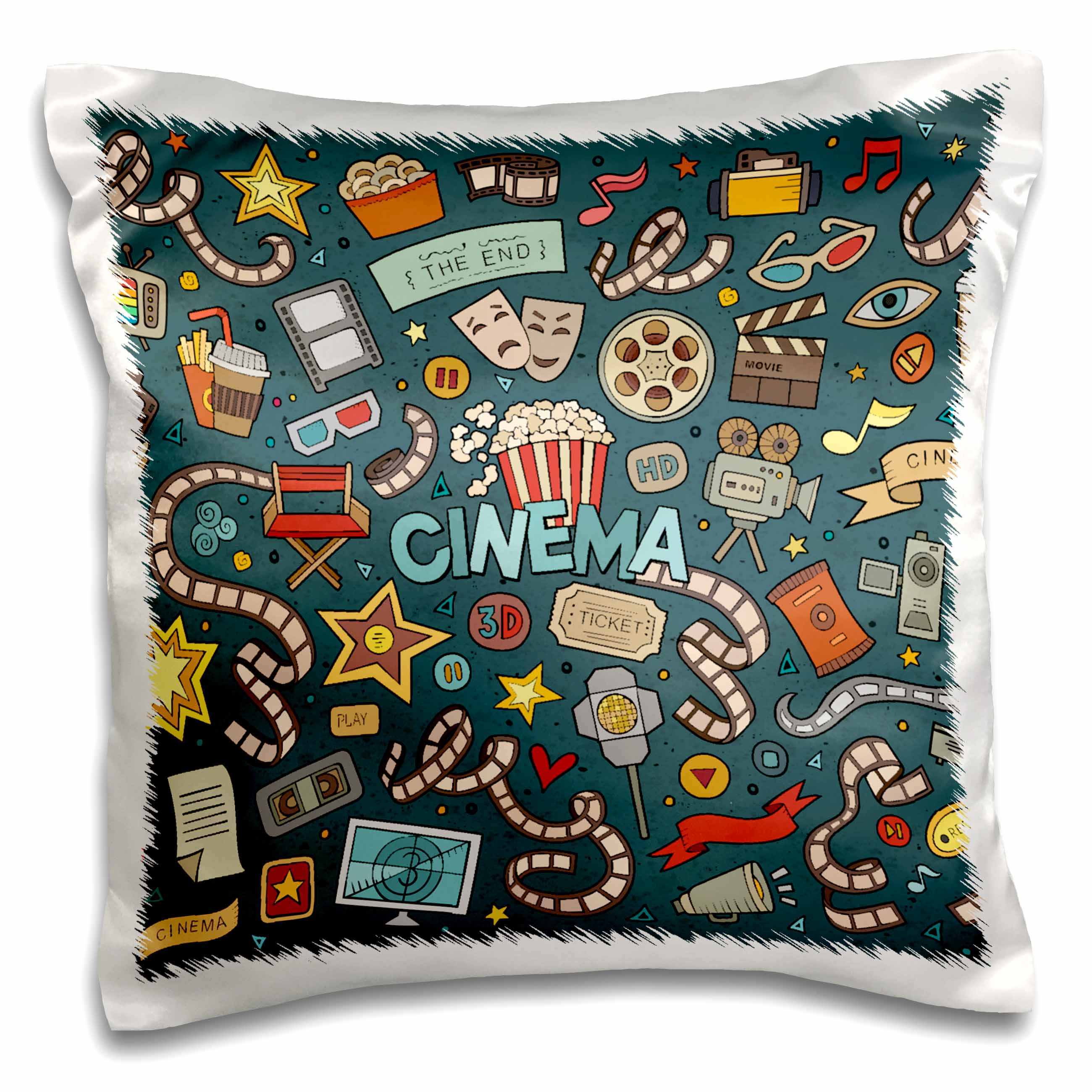 Cinema Fan Goer Cute Illustration Movies Silver Screen 16x16 inch ...