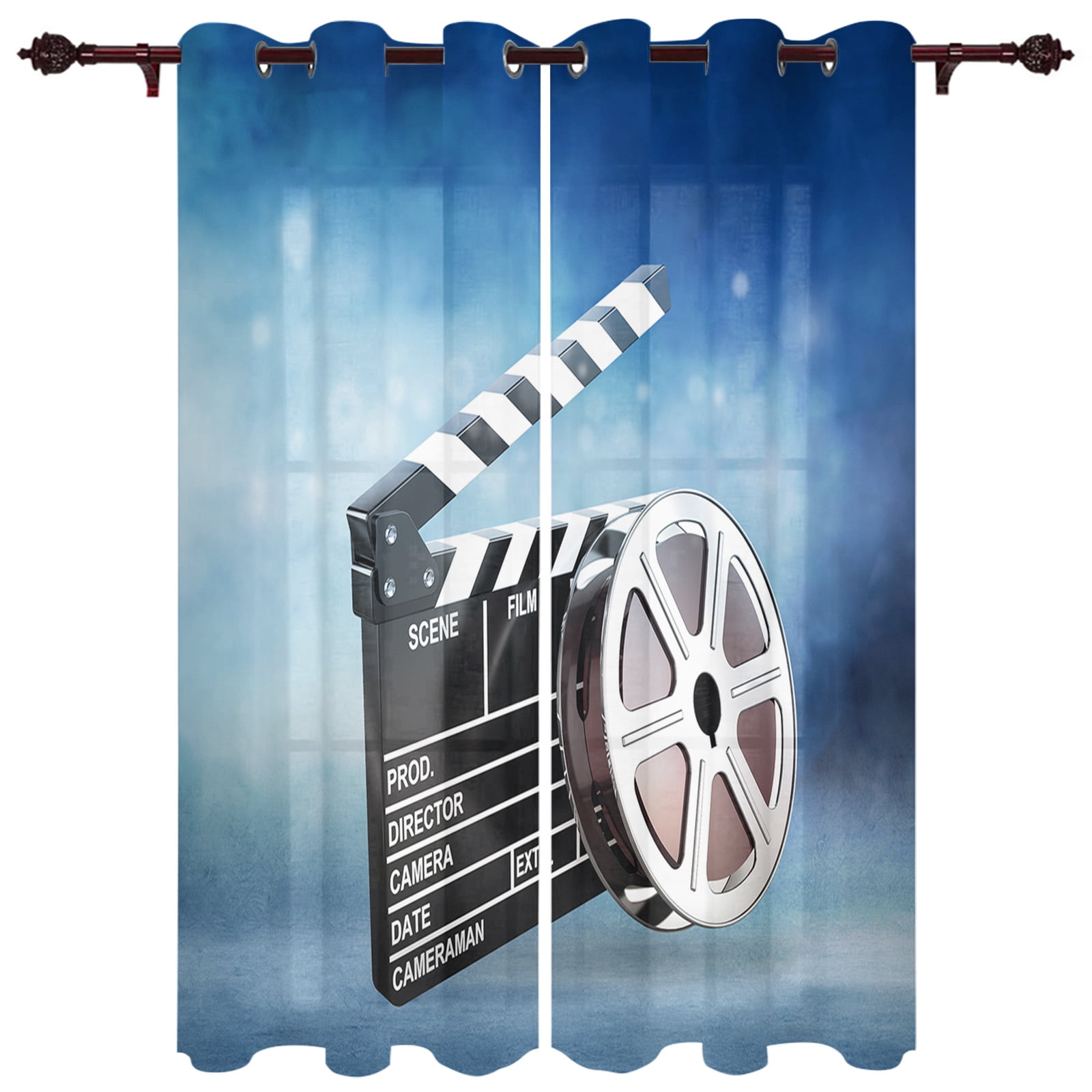 Cinema Film Retro Poster Popcorn And Camera Modern Window Curtains ...