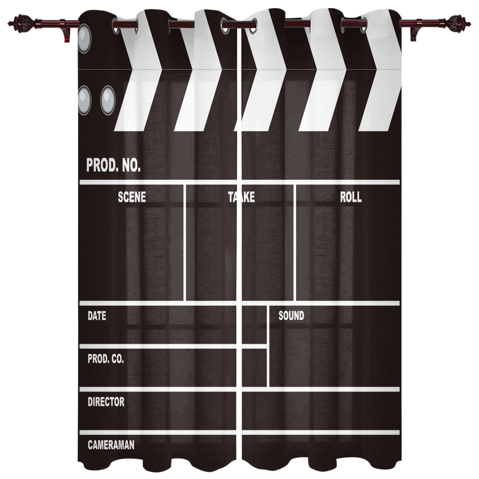 Cinema Film Retro Poster Popcorn And Camera Modern Window Curtains ...