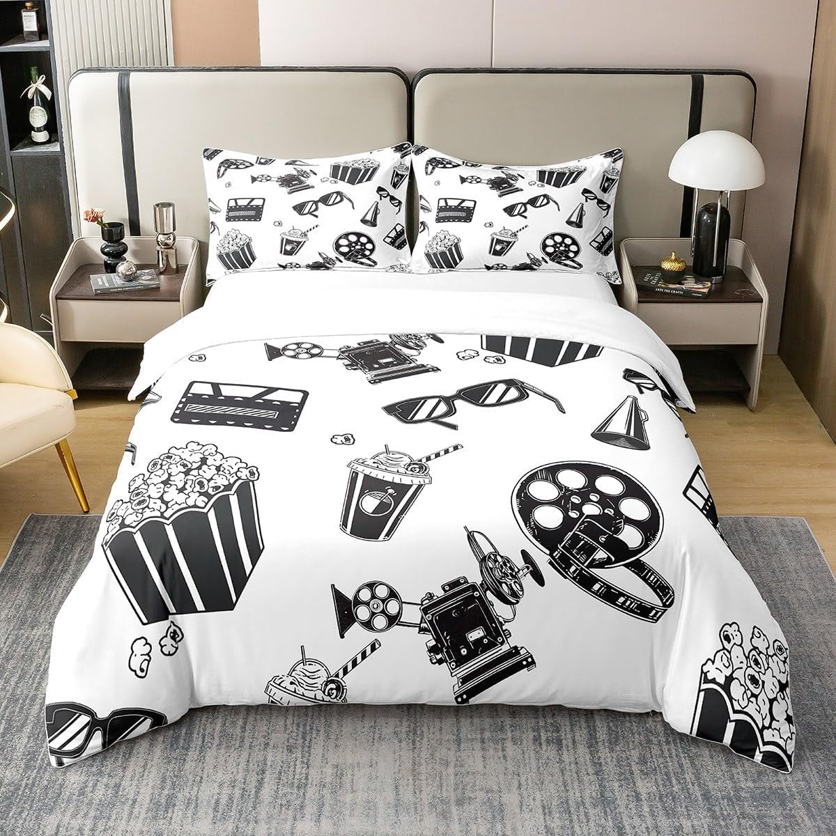 Cinema Popcorn Duvet Cover,Vintage Theater Old Projector Film Super ...