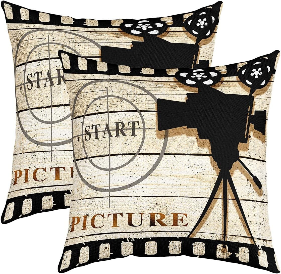 Cinema Poster Design Square Cushion Covers Set of 2 Movie Theater ...