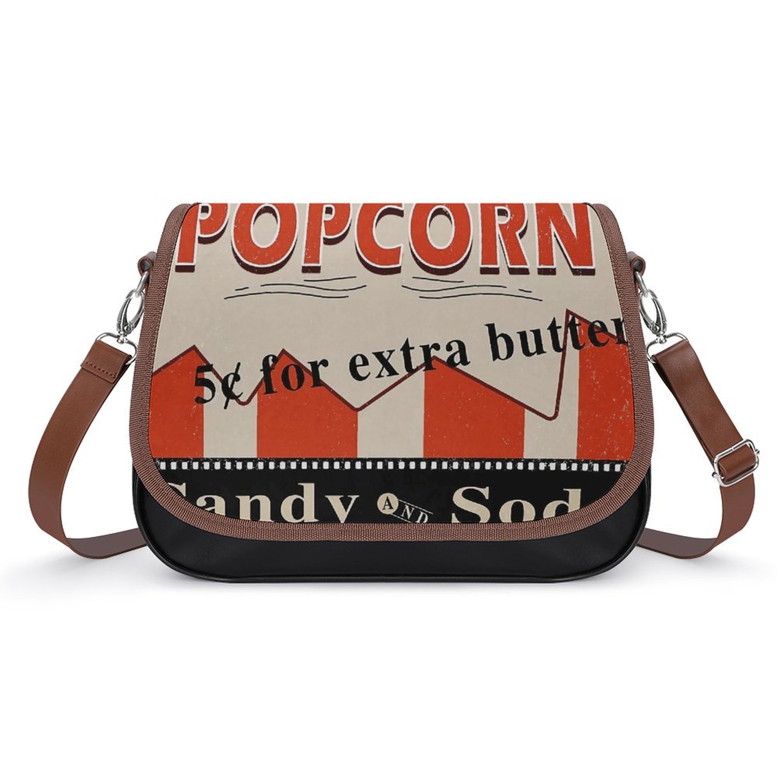 Cinema Poster Popcorn Pu Leather Shoulder Bag Essential For Daily ...