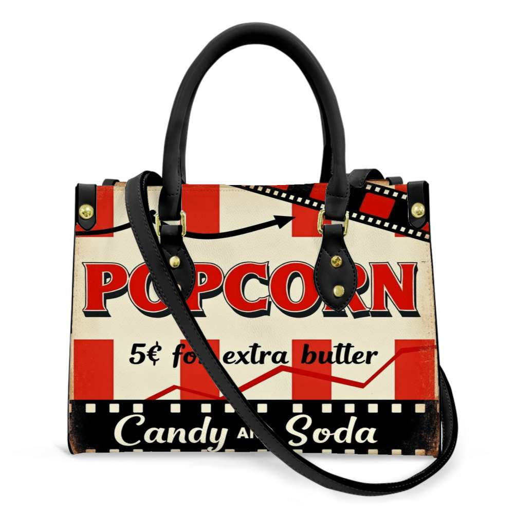 Cinema Poster Popcorn Shoulder Bag Pu Leather Handbags Women High ...
