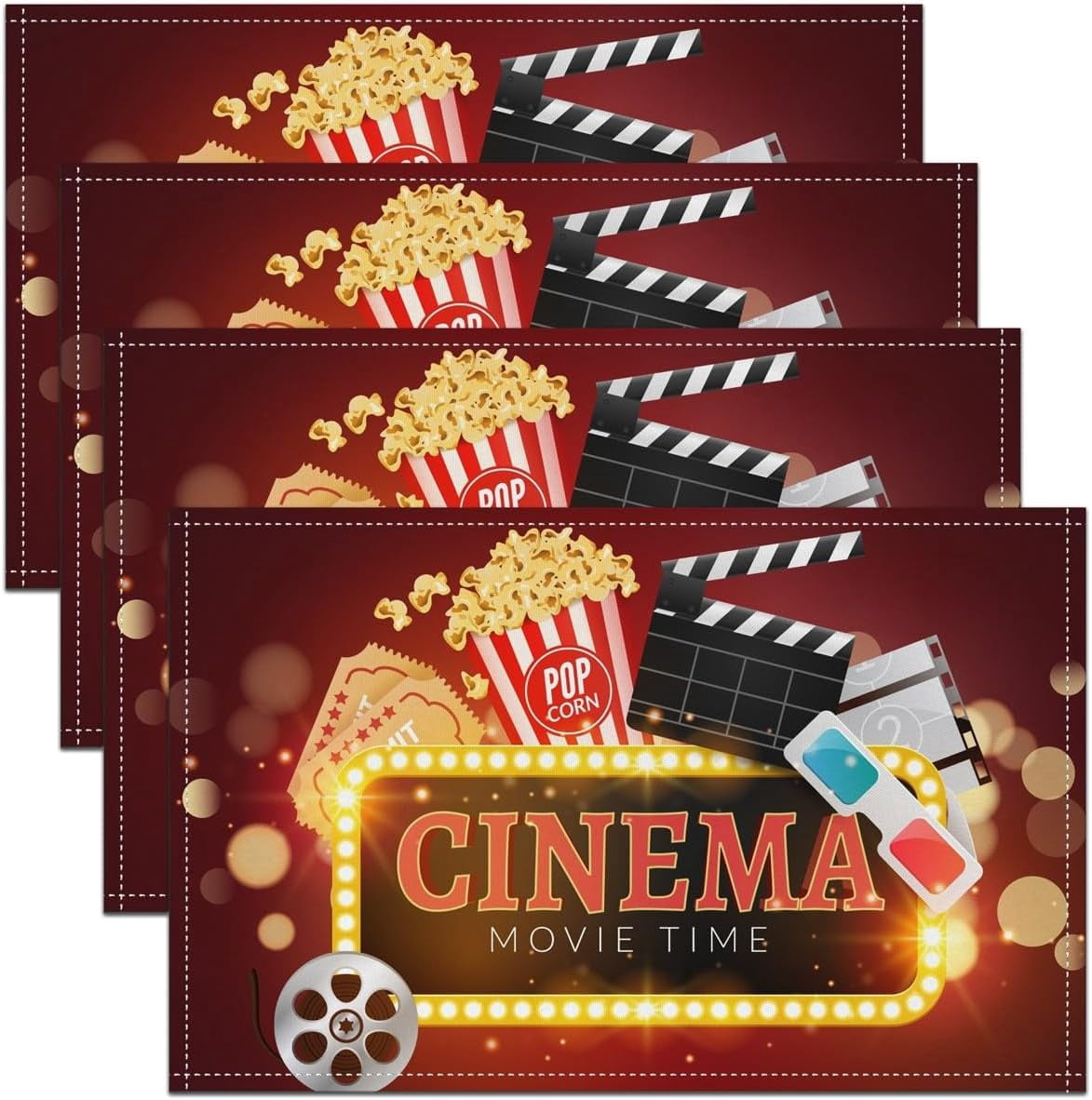 Cinema Style Placemats 12x18 Set of 4, Film Theme Decor Place Mats for ...