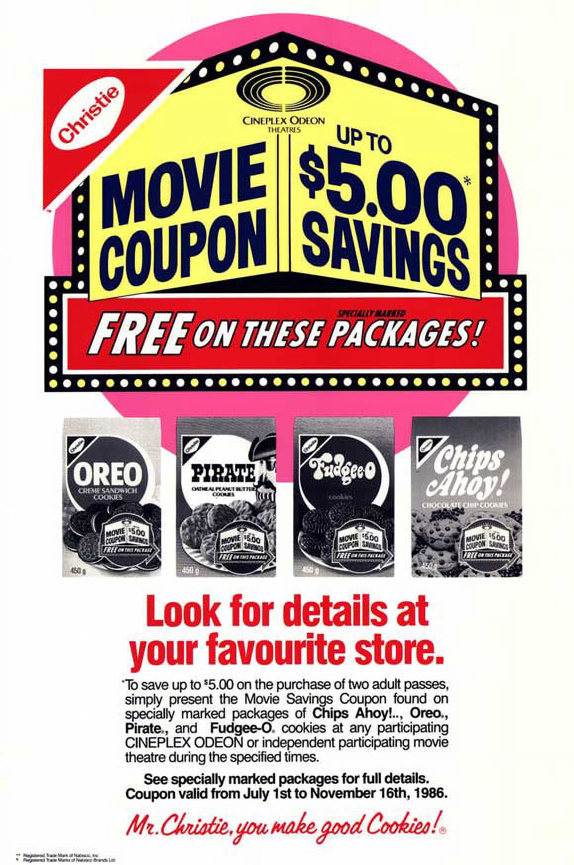 Cineplex Odeon Nabisco Coupon Savings - movie POSTER (Style B) (11" x ...