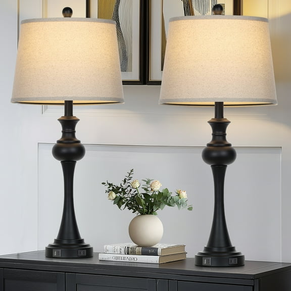 Grey Bedside Lamps for bedrooms Set of 2 - Nightstand Bedroom Lamp with ...