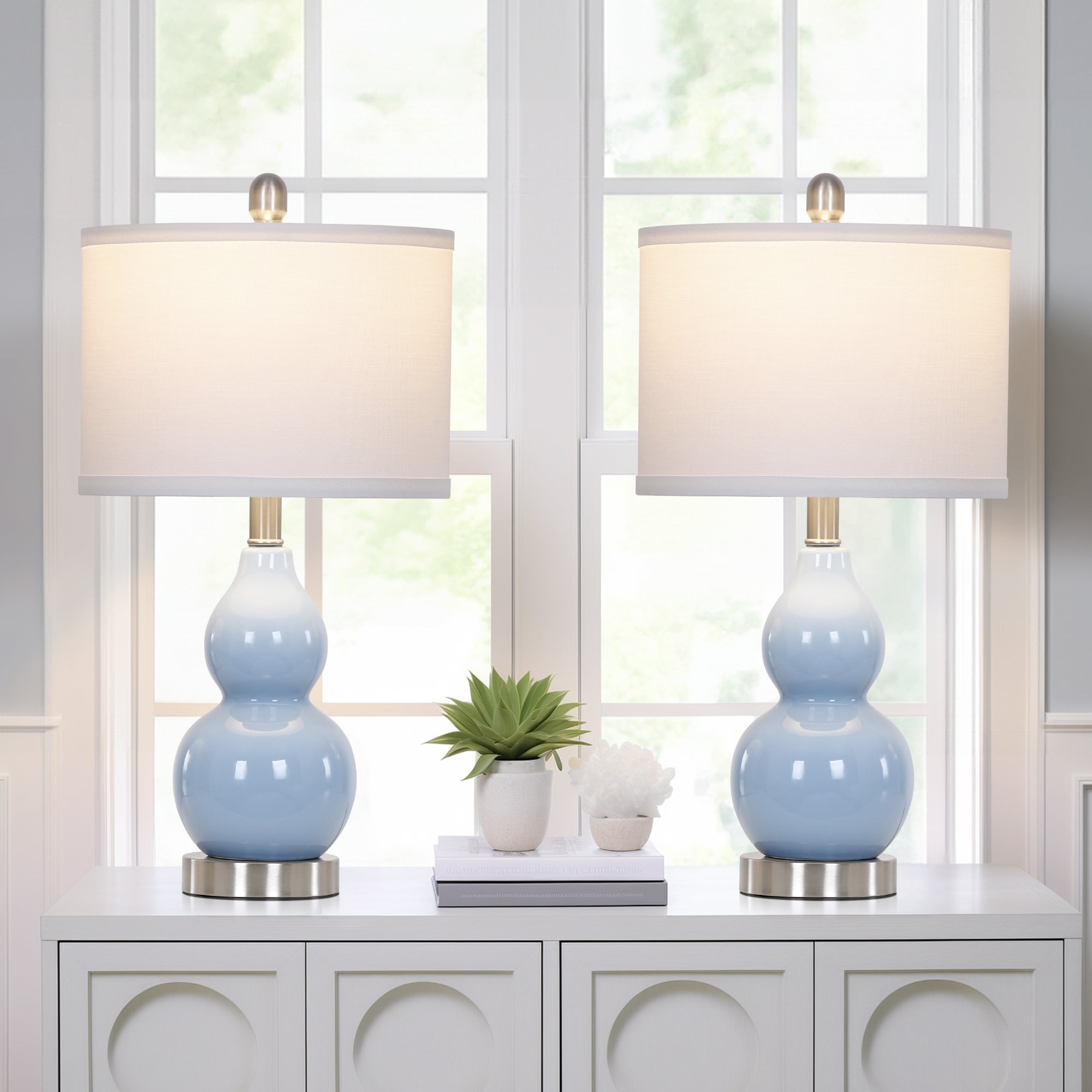 Cinkeda Ceramic Table Lamp Set of 2 for Bedroom Living Room 22" Modern ...