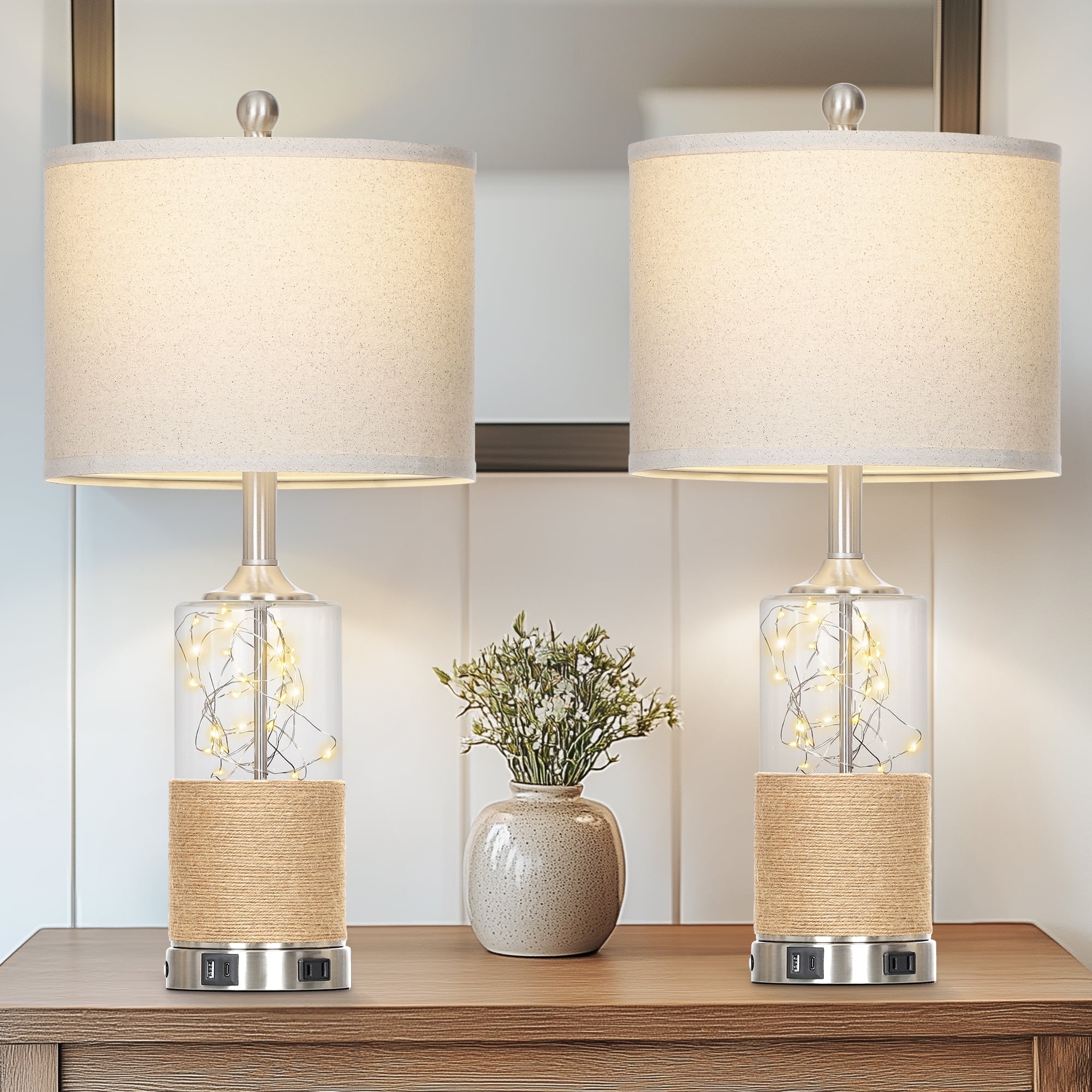 Cinkeda Modern Glass Table Lamps Set of 2 for Bedroom Living Room Boho ...
