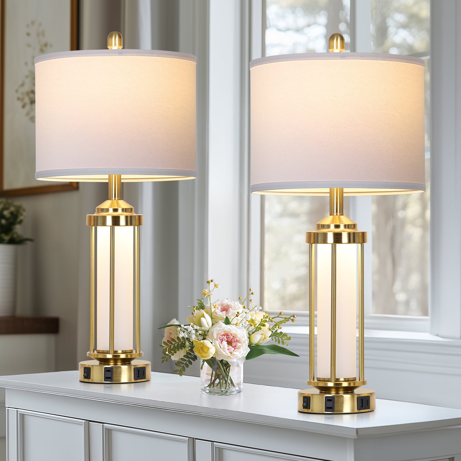 Cinkeda Modern Table Lamps Set of 2 for Bedroom Living Room Gold ...