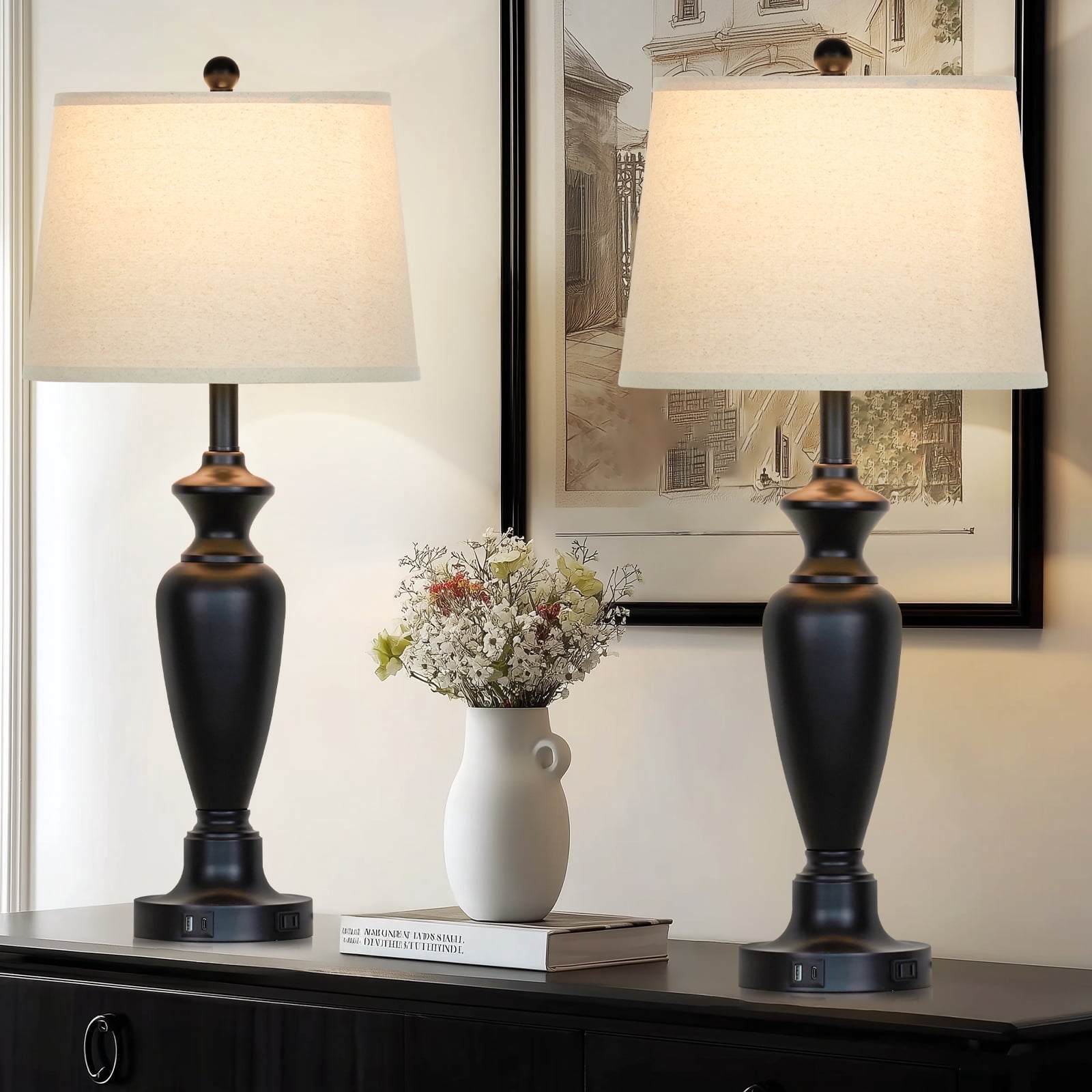 Cinkeda Set of 2 Table Lamps 30 Inches Tall Dimmable Touch Control with ...