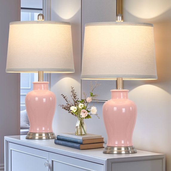 Cinkeda Pink Ceramic Table Lamps Set of 2 for Living Room Bedroom 23 ...