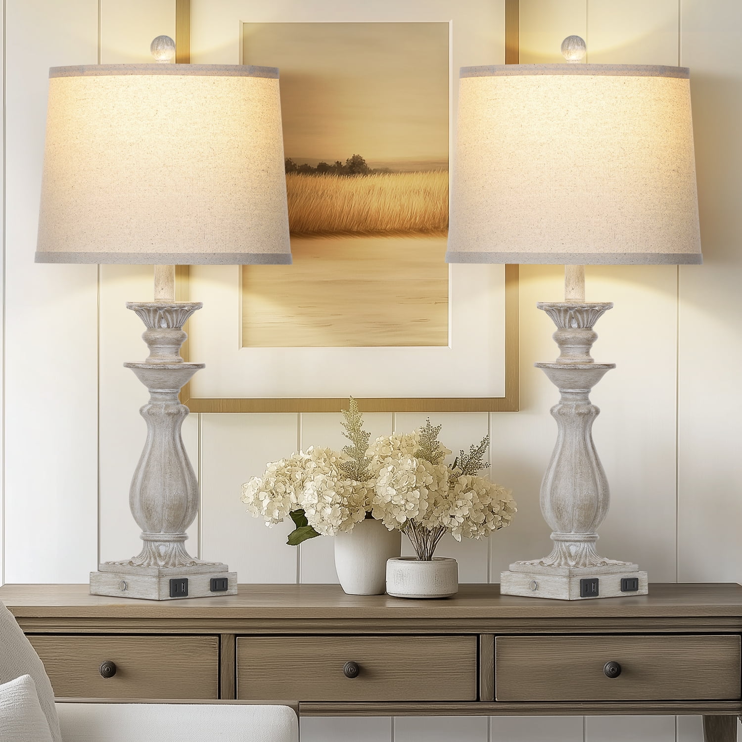 Cinkeda Rustic Table Lamps Set of 2 for Bedroom Living Room 27.5 ...
