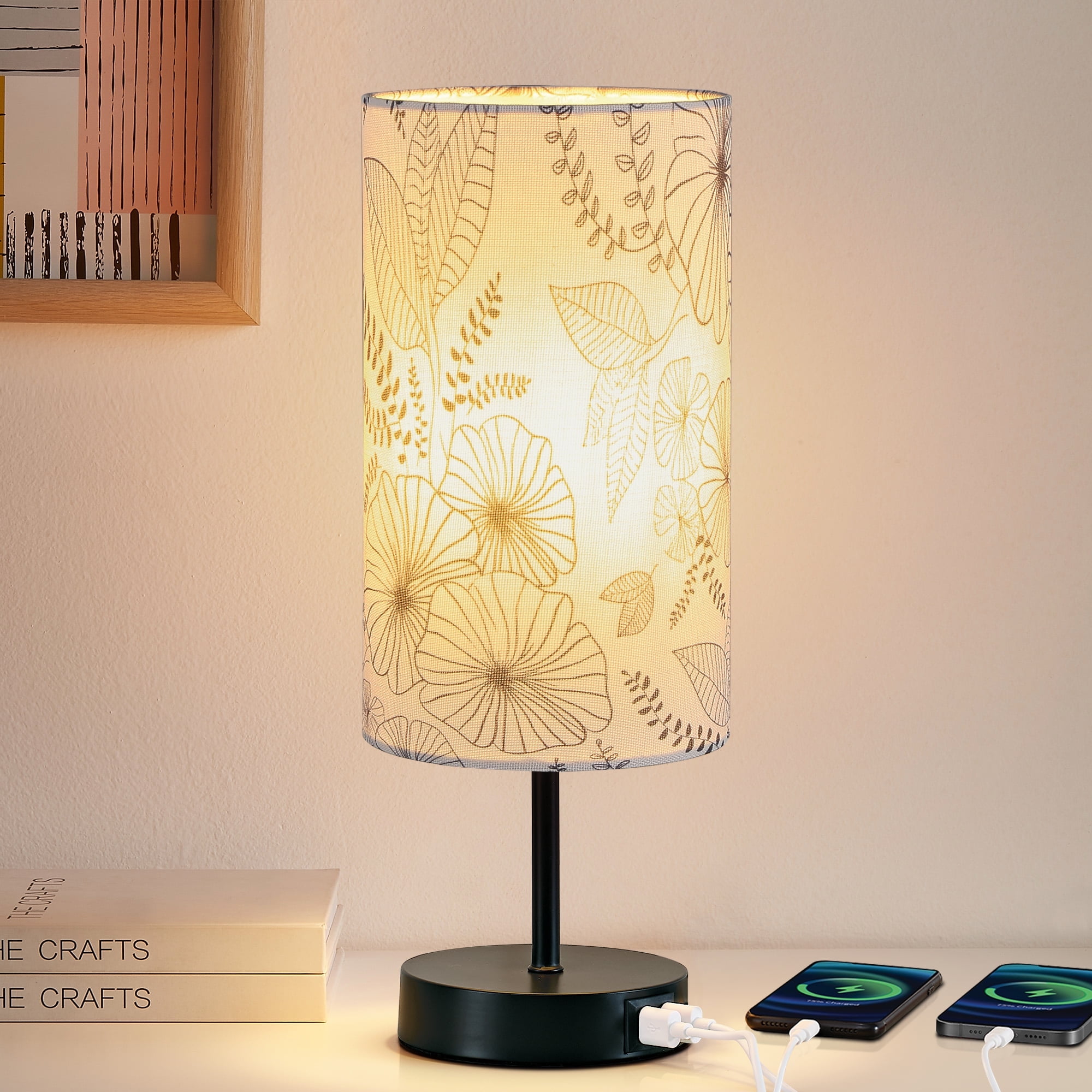 Cinkeda Small Table Lamp with USB Ports 15" Single Bedside Lamp for ...