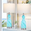 Cinkeda Coastal Glass Table Lamp Set of 2 with Nightlight USB A+C Ports ...