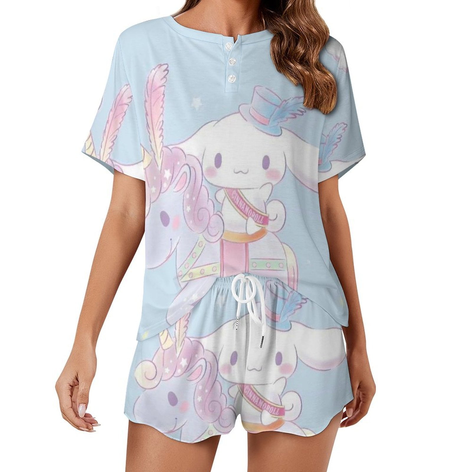 Cinna-moroll Anime Dog Women's Short Sleeve Pajama，Soft Sleepwear Pjs ...