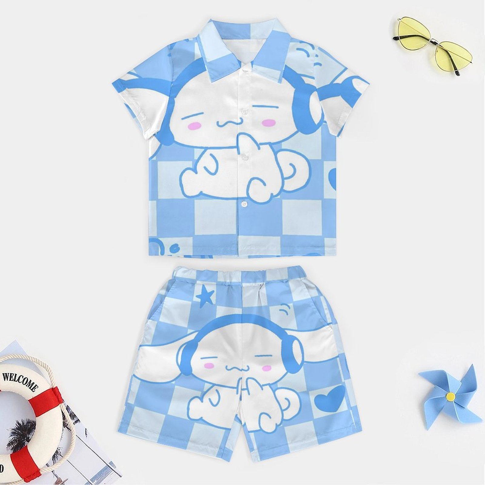 Cinna-moroll Kids Hawaiian Button Down Shirt and Short Set Beach Shirts ...