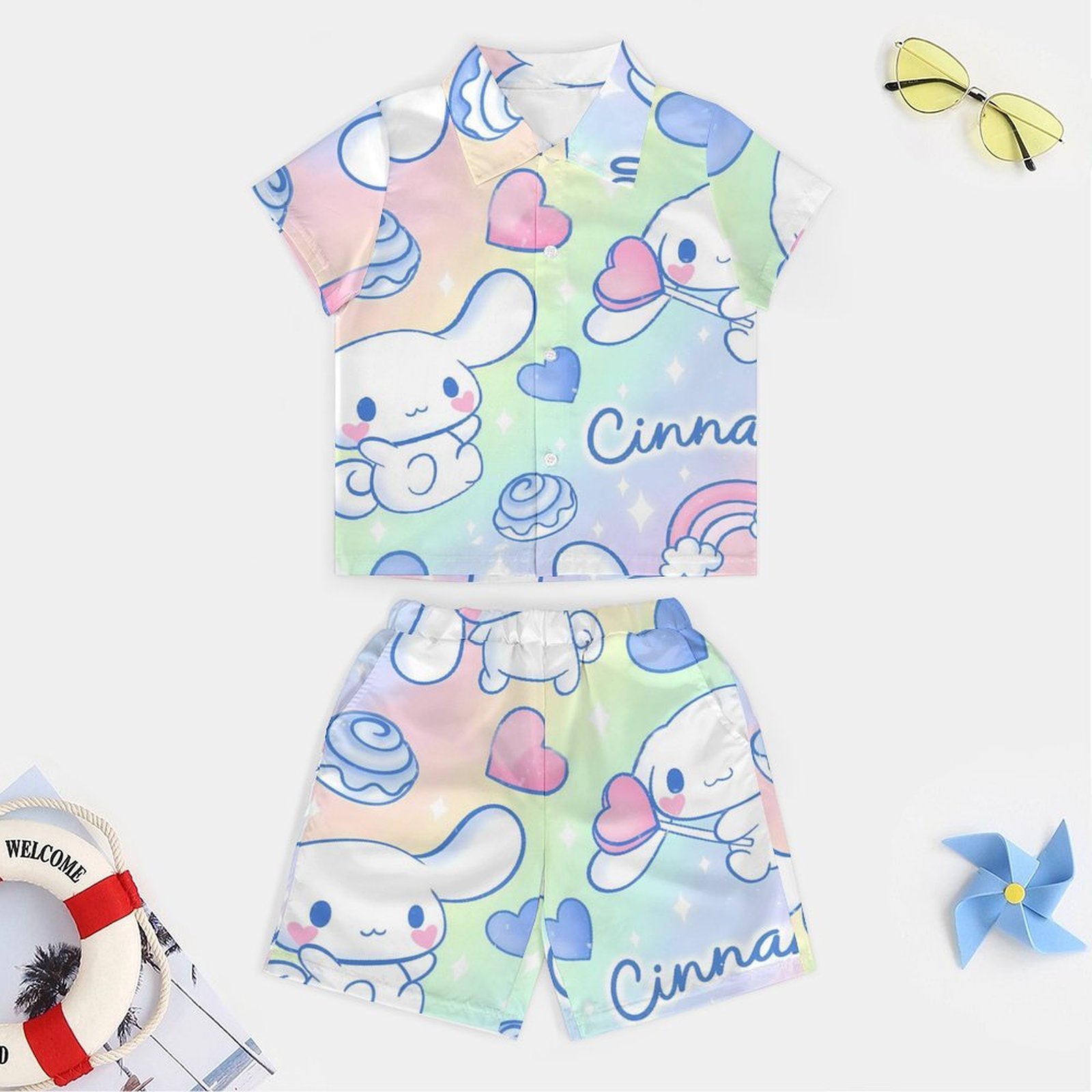 Cinna-moroll Kids Hawaiian Button Down Shirt and Short Set Beach Shirts ...