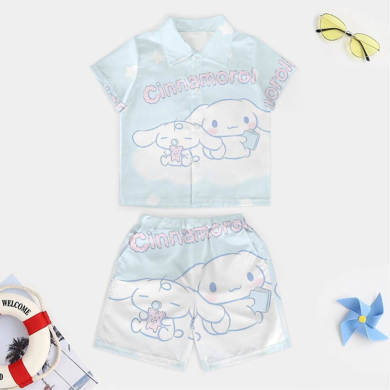 Cinna-moroll Kids Hawaiian Button Down Shirt and Short Set Beach Shirts ...