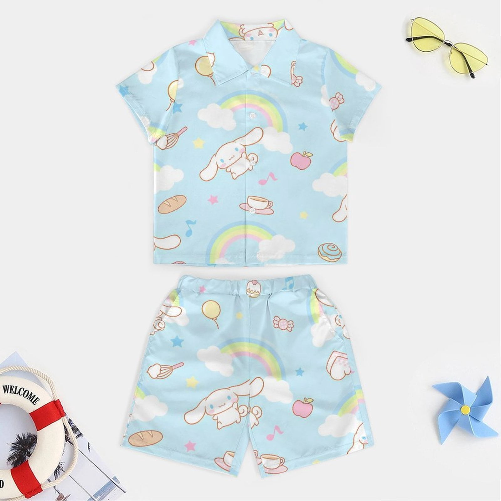 Cinna-moroll Kids Hawaiian Button Down Shirt and Short Set Beach Shirts ...