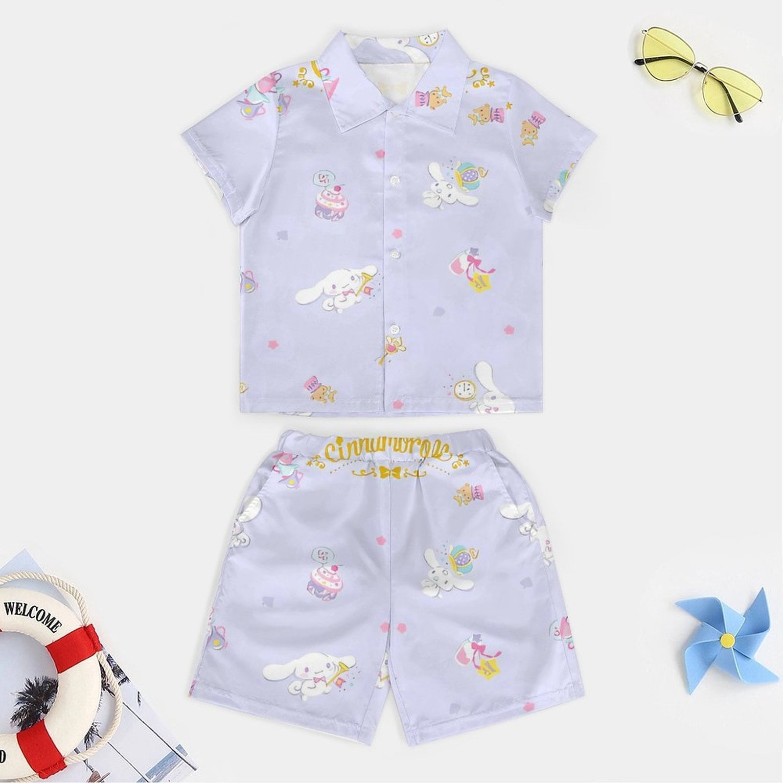 Cinna-moroll Kids Hawaiian Button Down Shirt and Short Set Beach Shirts ...