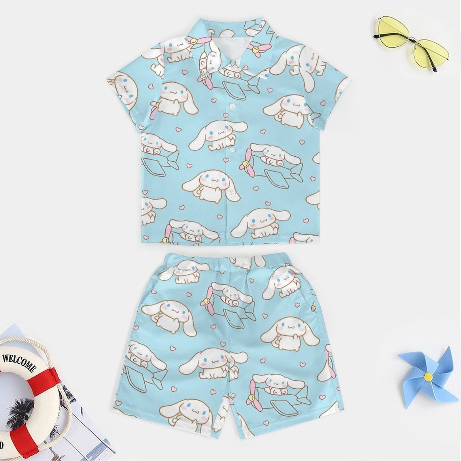 Cinna-moroll Kids Hawaiian Button Down Shirt and Short Set Beach Shirts ...