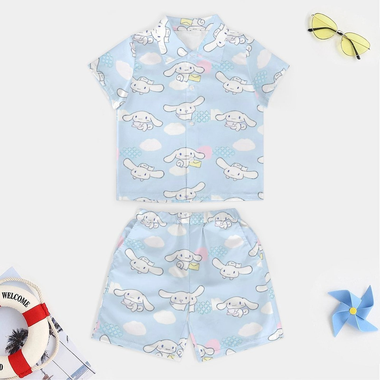 Cinna-moroll Kids Hawaiian Button Down Shirt and Short Set Beach Shirts ...