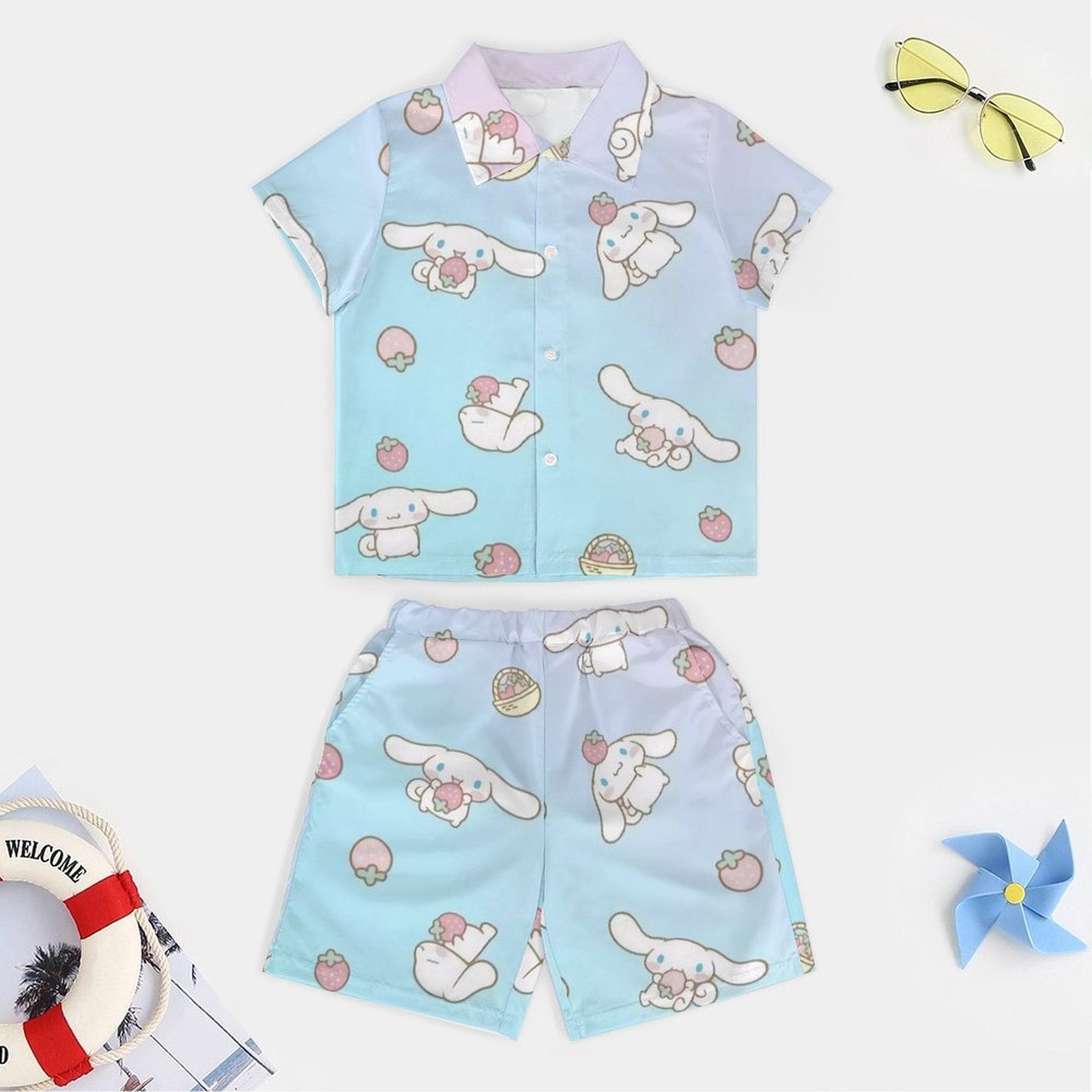 Cinna！~moroll Kids Hawaiian Button Down Shirt and Short Set Beach ...