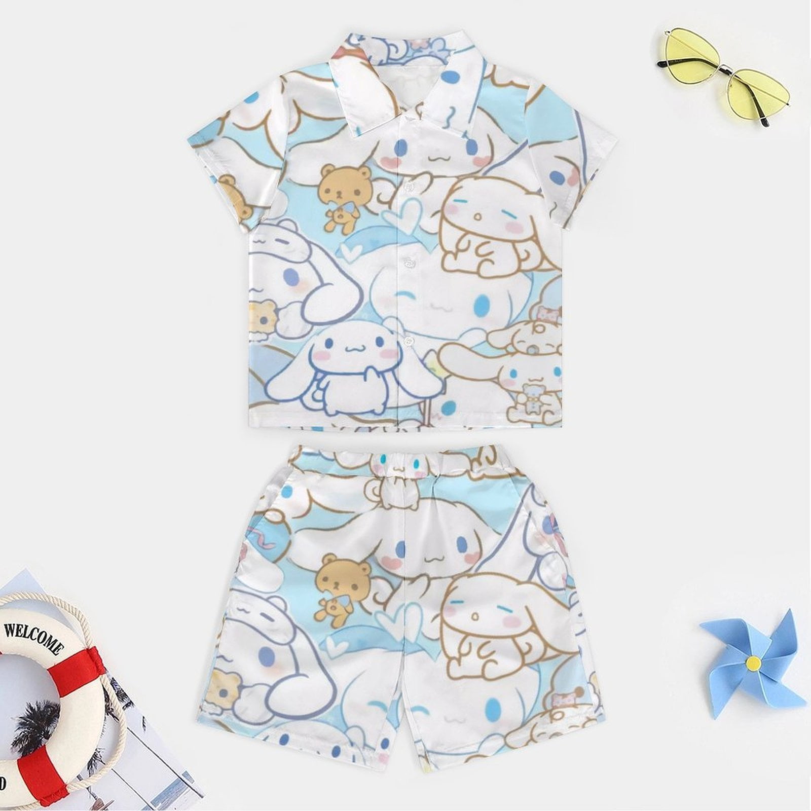 Cinna！~moroll Kids Hawaiian Button Down Shirt and Short Set Beach ...