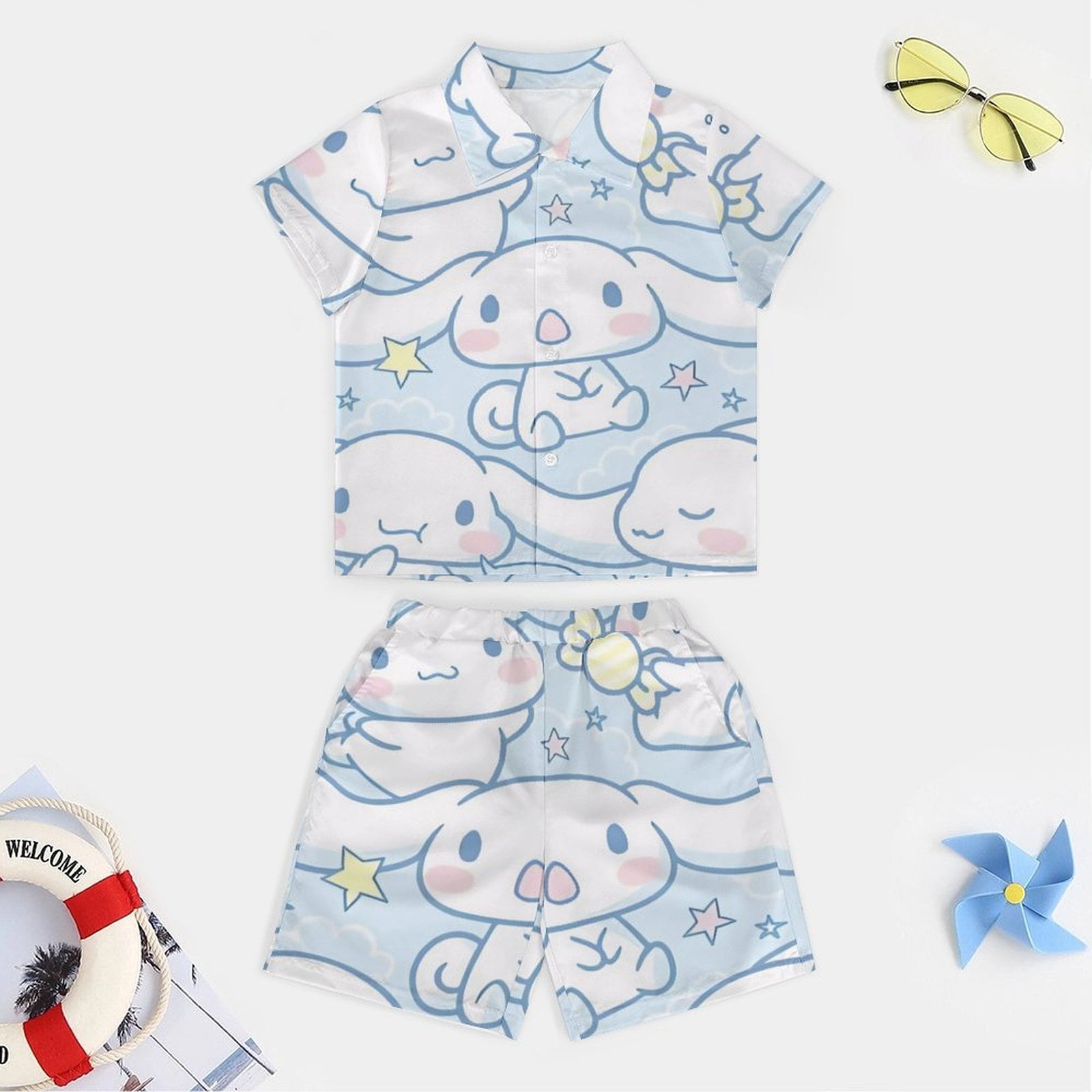 Cinna！~moroll Kids Hawaiian Button Down Shirt and Short Set Beach ...