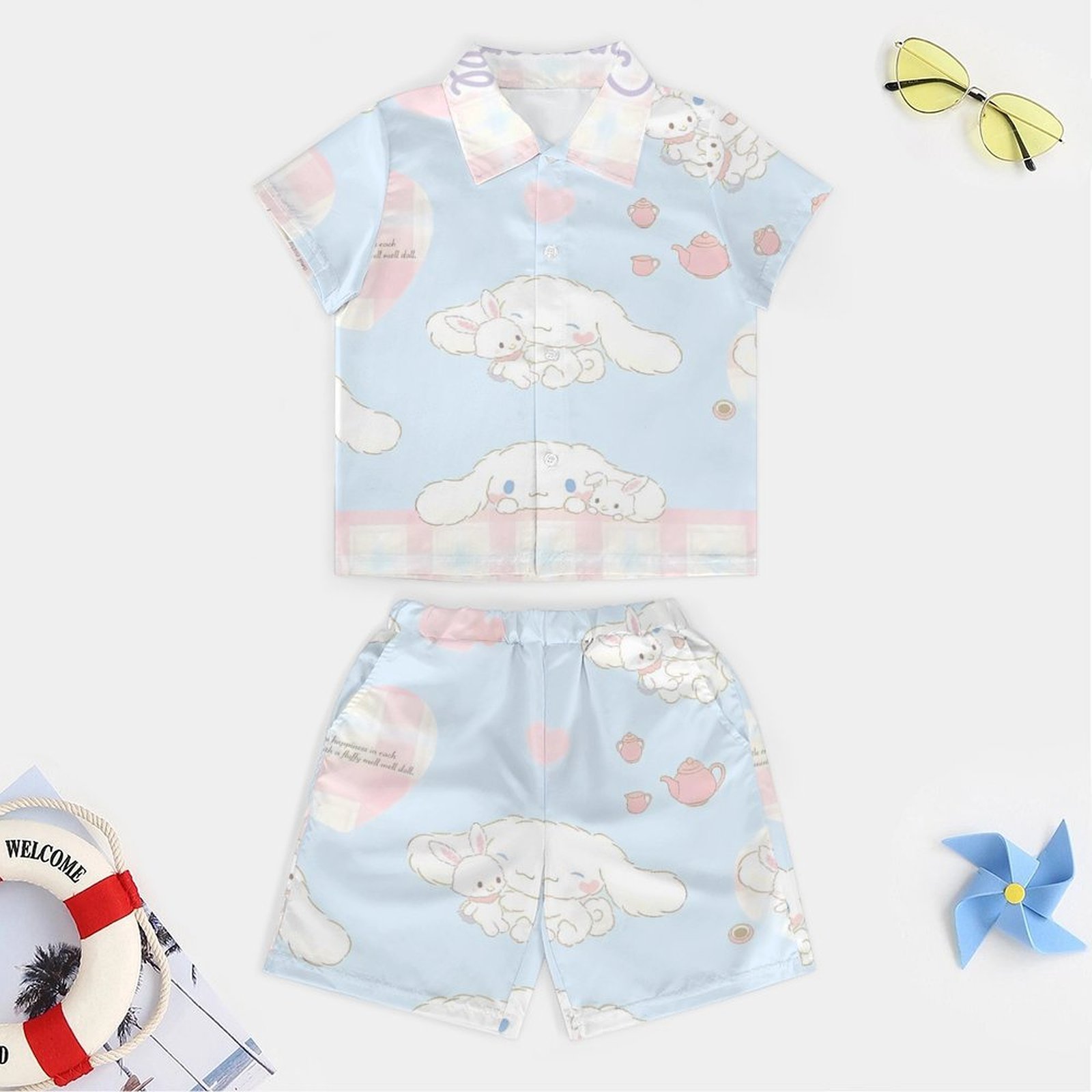 Cinna！~moroll Kids Hawaiian Button Down Shirt and Short Set Beach ...