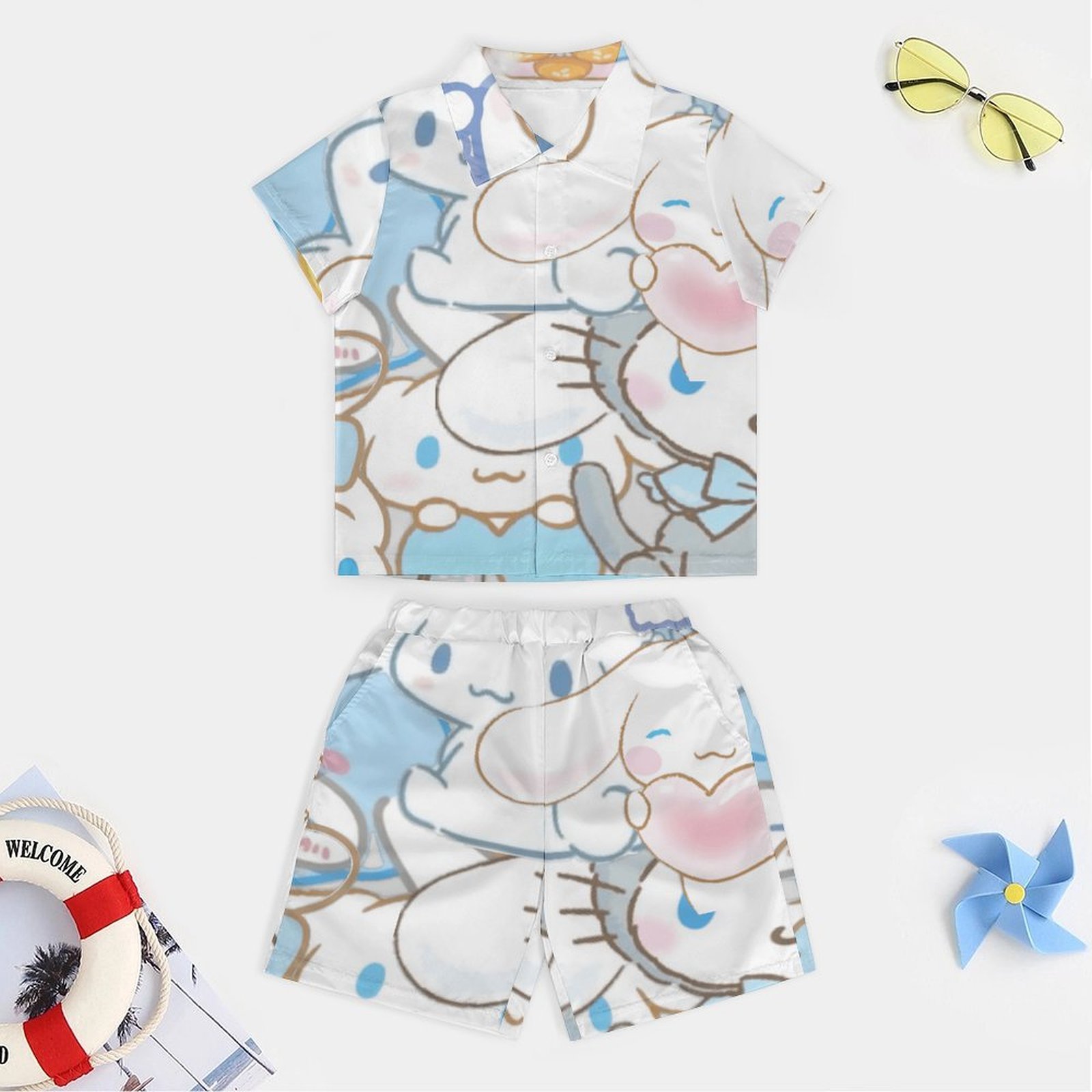 Cinna！~moroll Kids Hawaiian Button Down Shirt and Short Set Beach ...