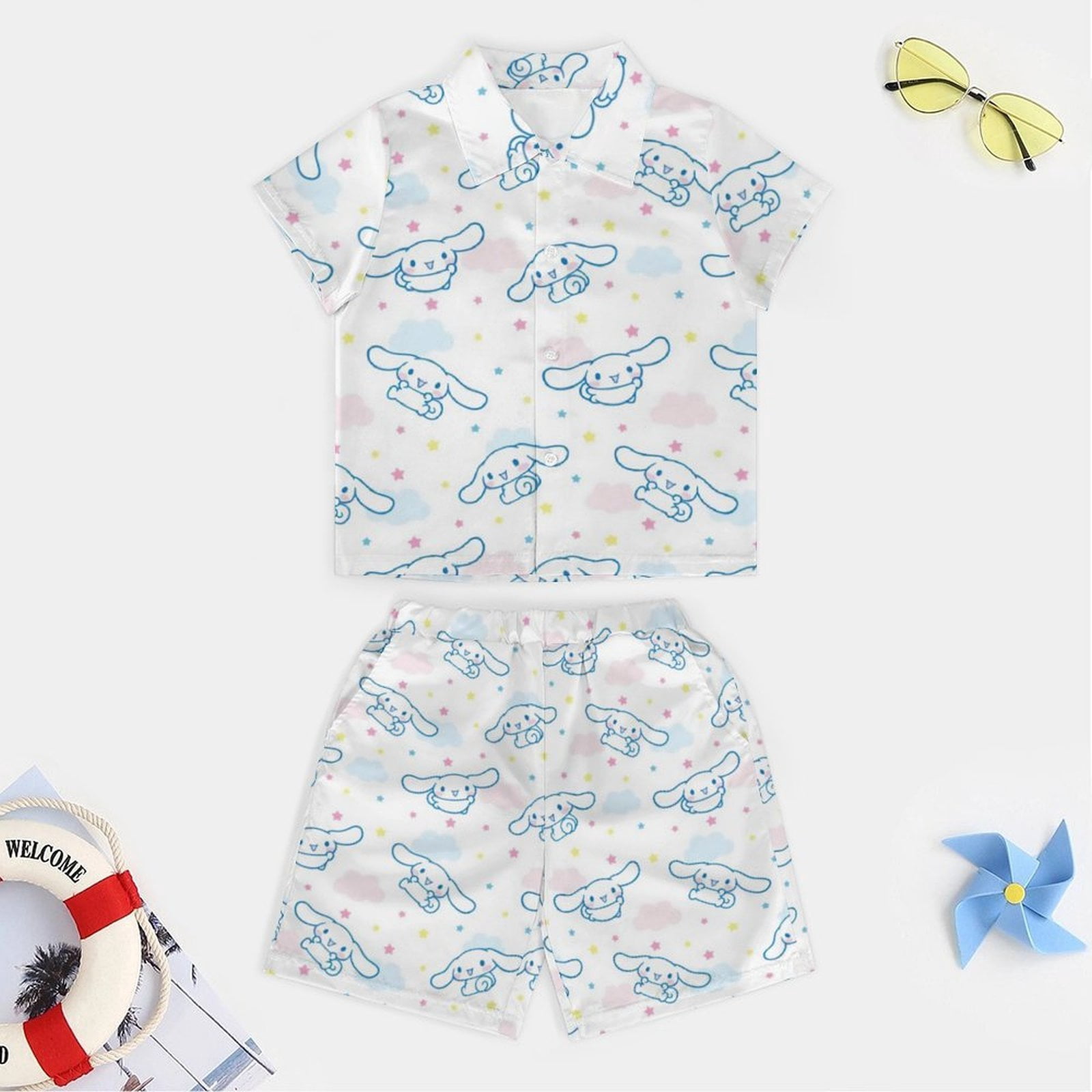 Cinna！moroll Kids Hawaiian Button Down Shirt and Short Set Beach Shirts ...
