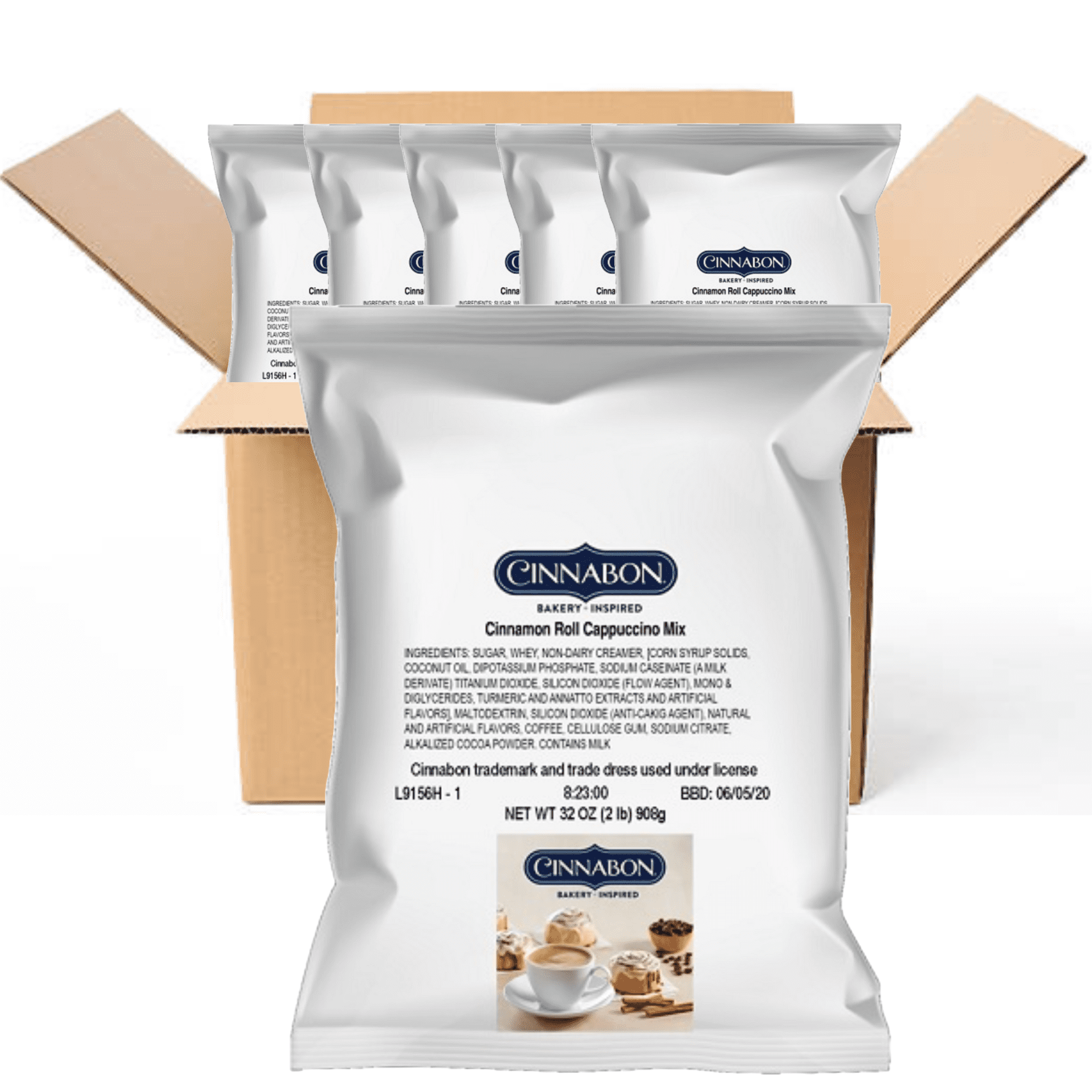 Cinnabon Cinnamon Roll Cappuccino Mix 2 LB Pouches 6 Count Per (POWDER ...