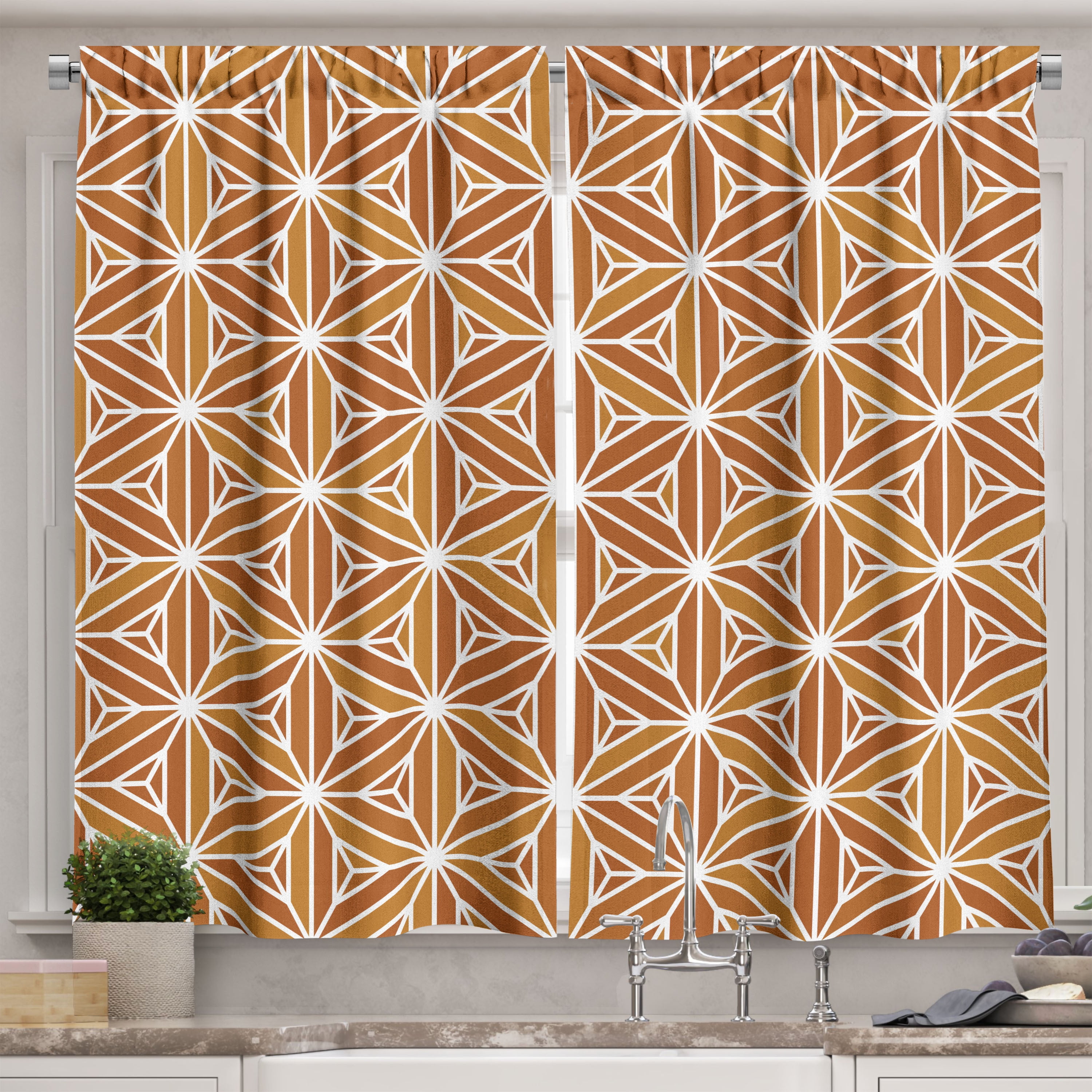 Cinnamon Kitchen Curtains, Pattern of Triangular and Pyramid Like ...