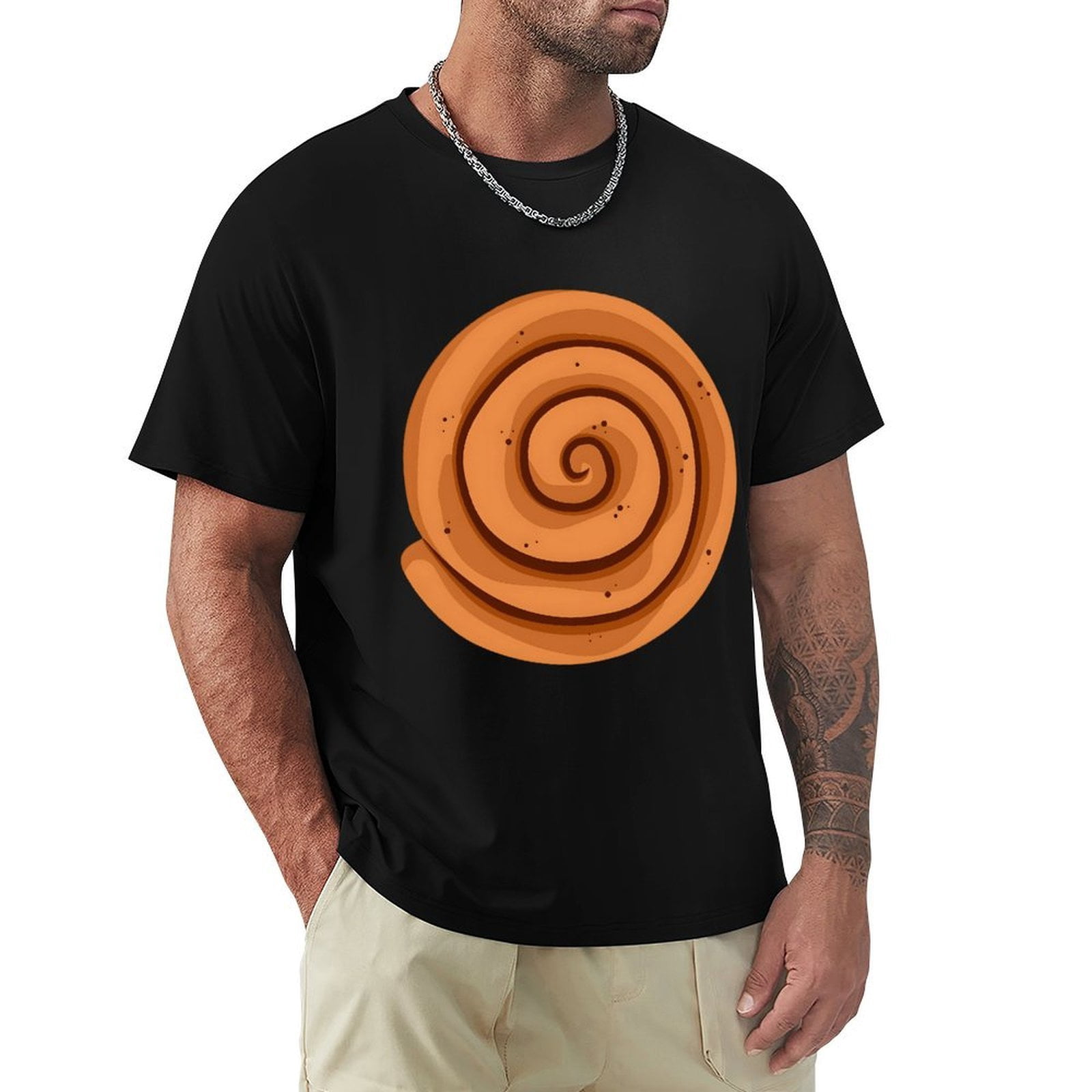 Cinnamon Roll Men's HD Print Classic Short Sleeve T-Shirts Black S ...