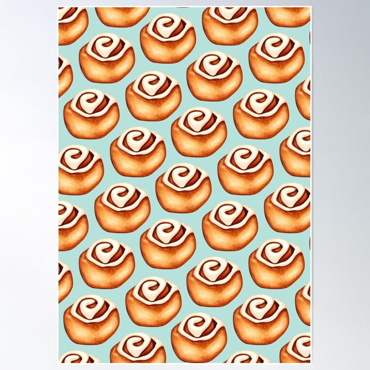 Cinnamon Roll Pattern - Blue Poster Wall Art, Modern Wall Decor For ...