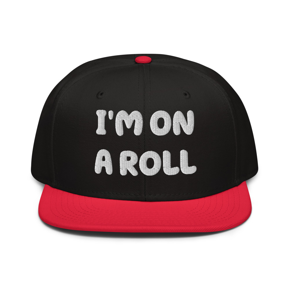 Cinnamon Roll Snapback Hat, Im On A Roll- Embroidery (Red / Black ...