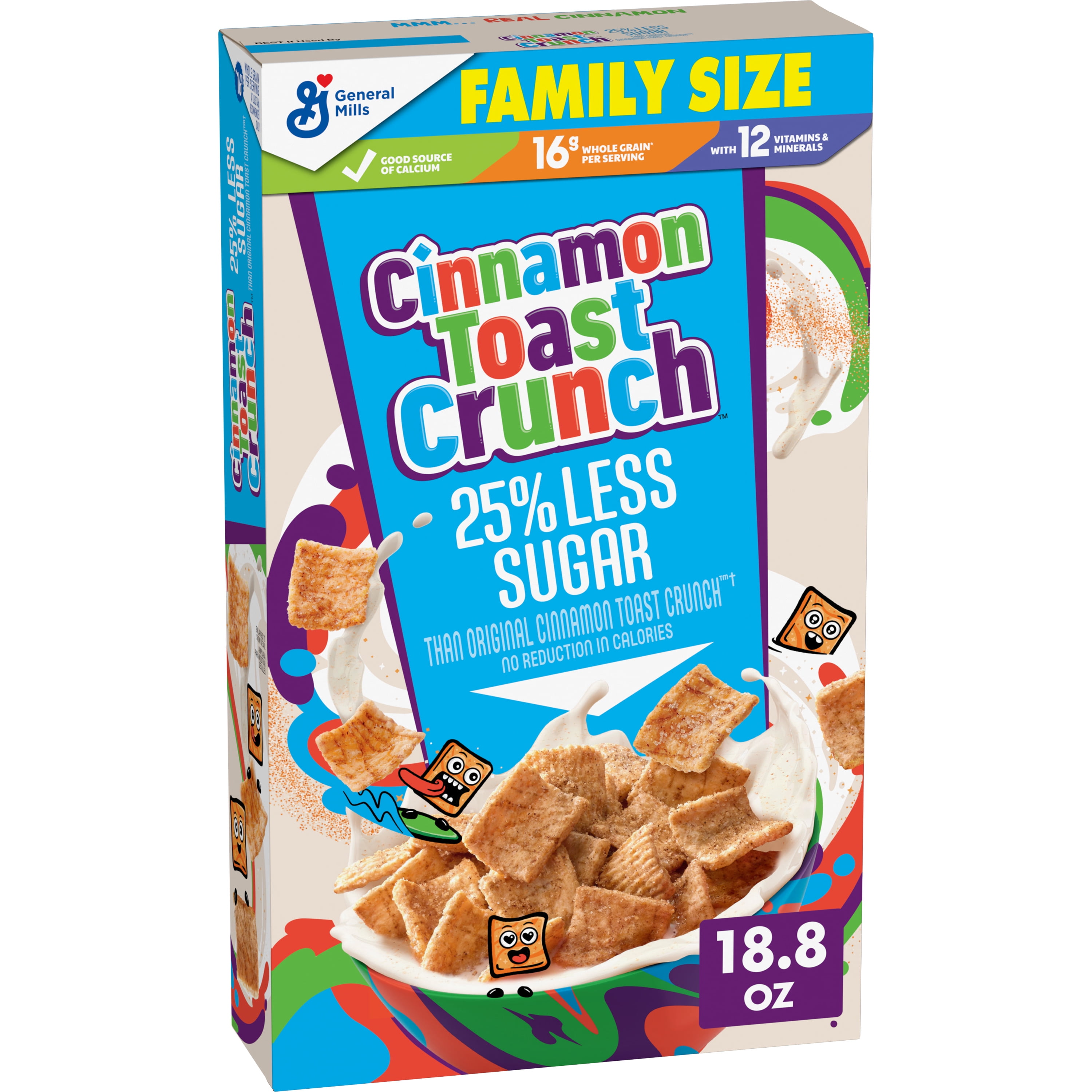 Cinnamon Toast Crunch 25% Less Sugar Breakfast Cereal, Family Size, 18. ...