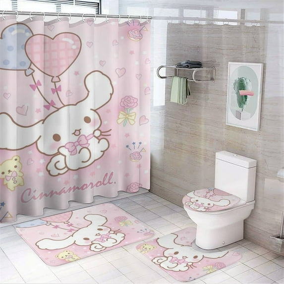 Cinnamoroll 4 Pcs Shower Curtain Sets with Rugs, Bath Mat, U Shape And ...