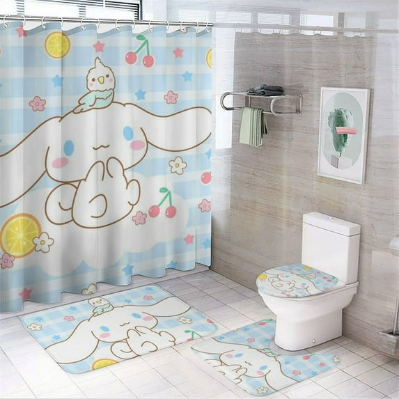 Cinnamoroll 4 Pcs Shower Curtain Sets with Rugs, Bath Mat, U Shape And ...