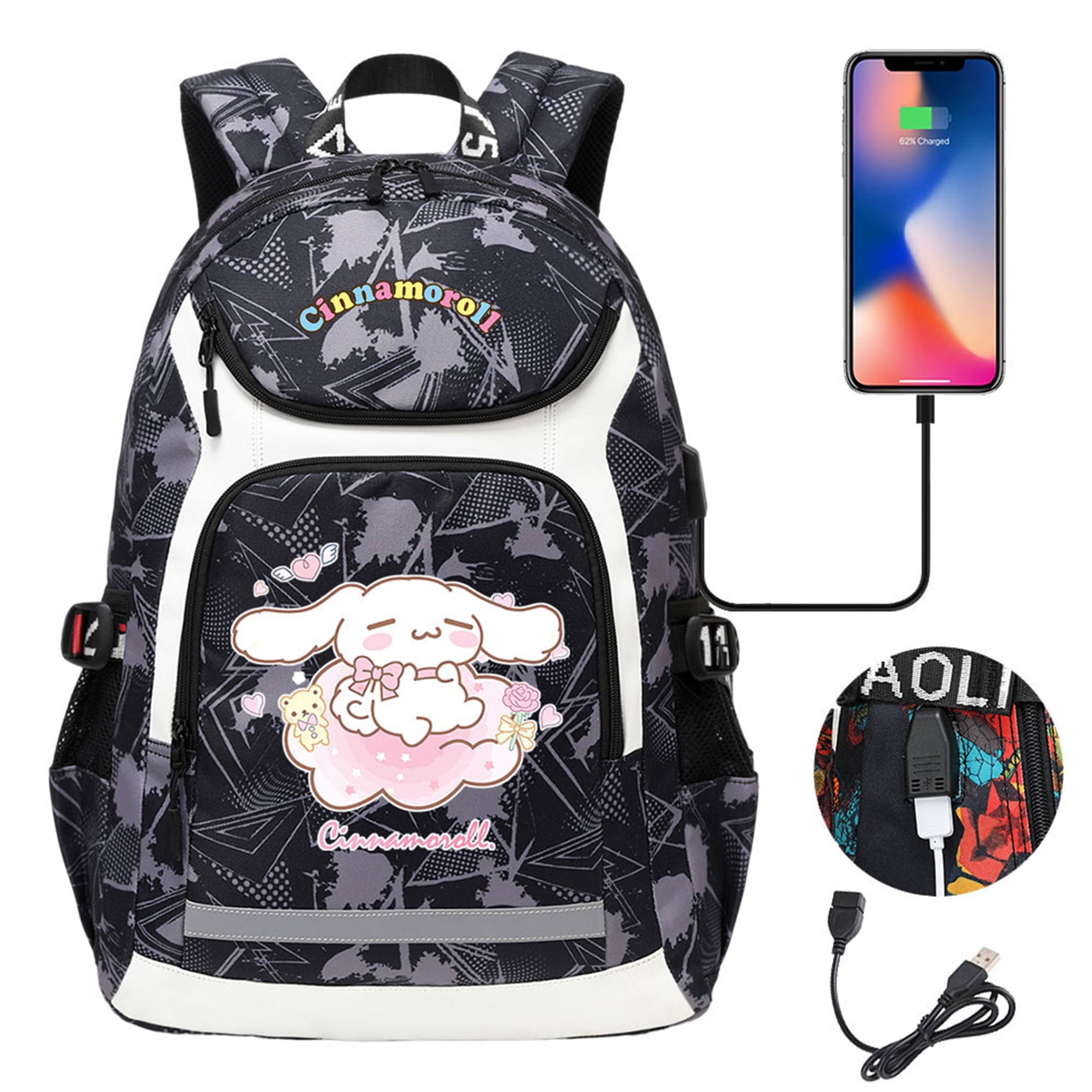 Cinnamoroll Anime Backpack Cute Waterproof Travel Backpack with USB ...