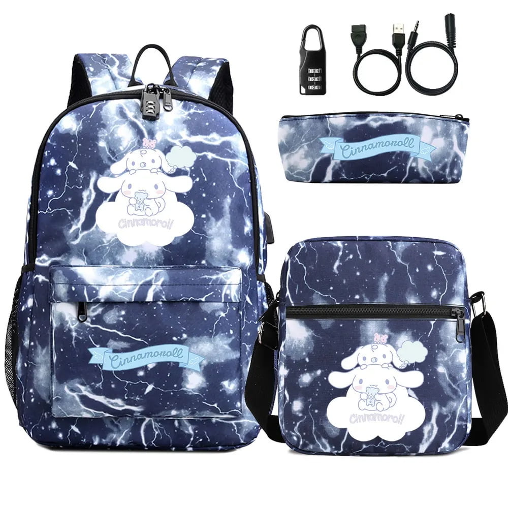 Cinnamoroll Anime Backpacks Sets, Cartoon Laptop Backpack with Shoulder ...