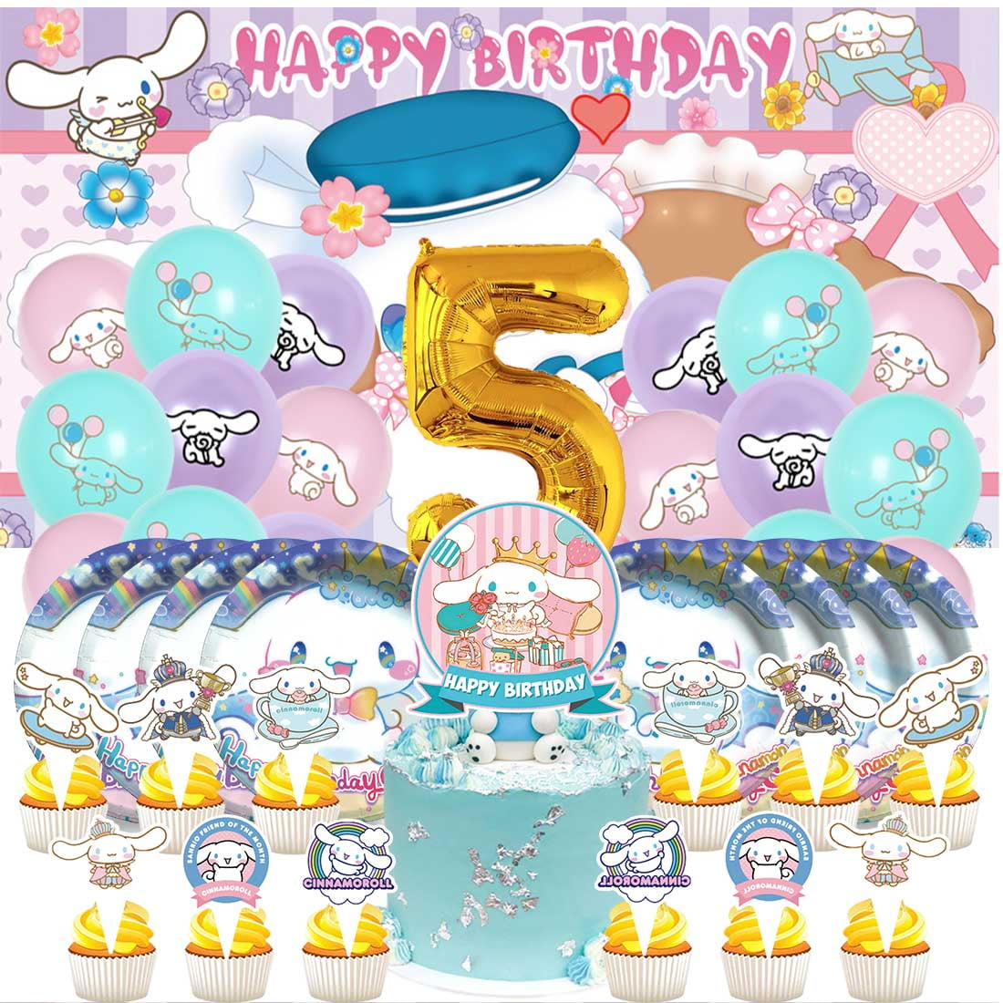 Cinnamoroll Balloons Party Supplies 5th Decor Tableware Birthday Cake ...
