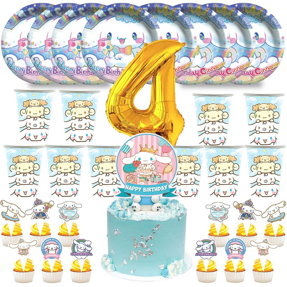 Cinnamoroll Birthday 4th Cups Party Supplies Plates Fans Decorations ...