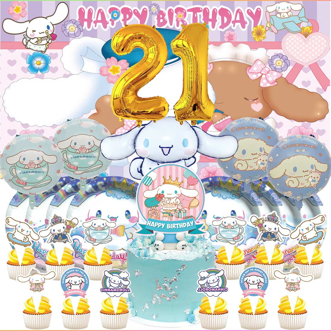 Cinnamoroll Cinnamon 21th Tableware Balloons Cake Toppers Backdrop ...