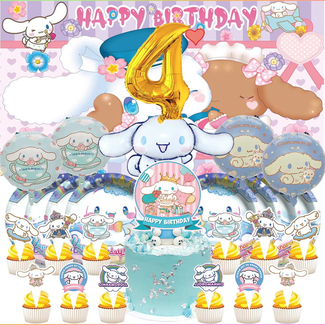 Cinnamoroll Cinnamon 4th Tableware Balloons Cake Toppers Backdrop ...