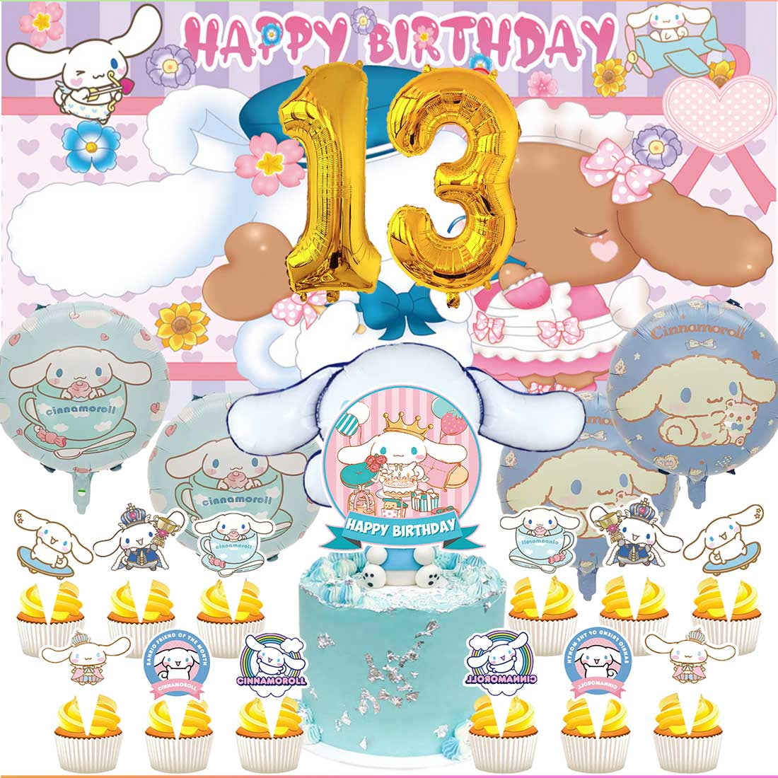 Cinnamoroll Cinnamon Party Supplies Decor 13th Kit Balloons Birthday ...