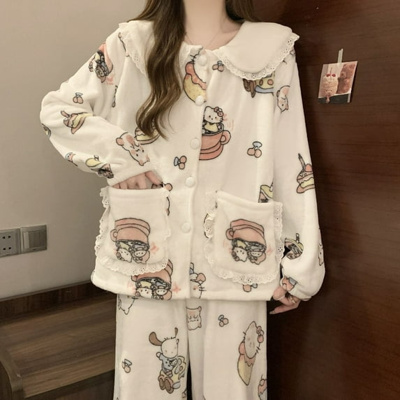 Cinnamoroll Cute Cartoon Pajamas Autumn Winter Flannel Doll Collar Plus ...